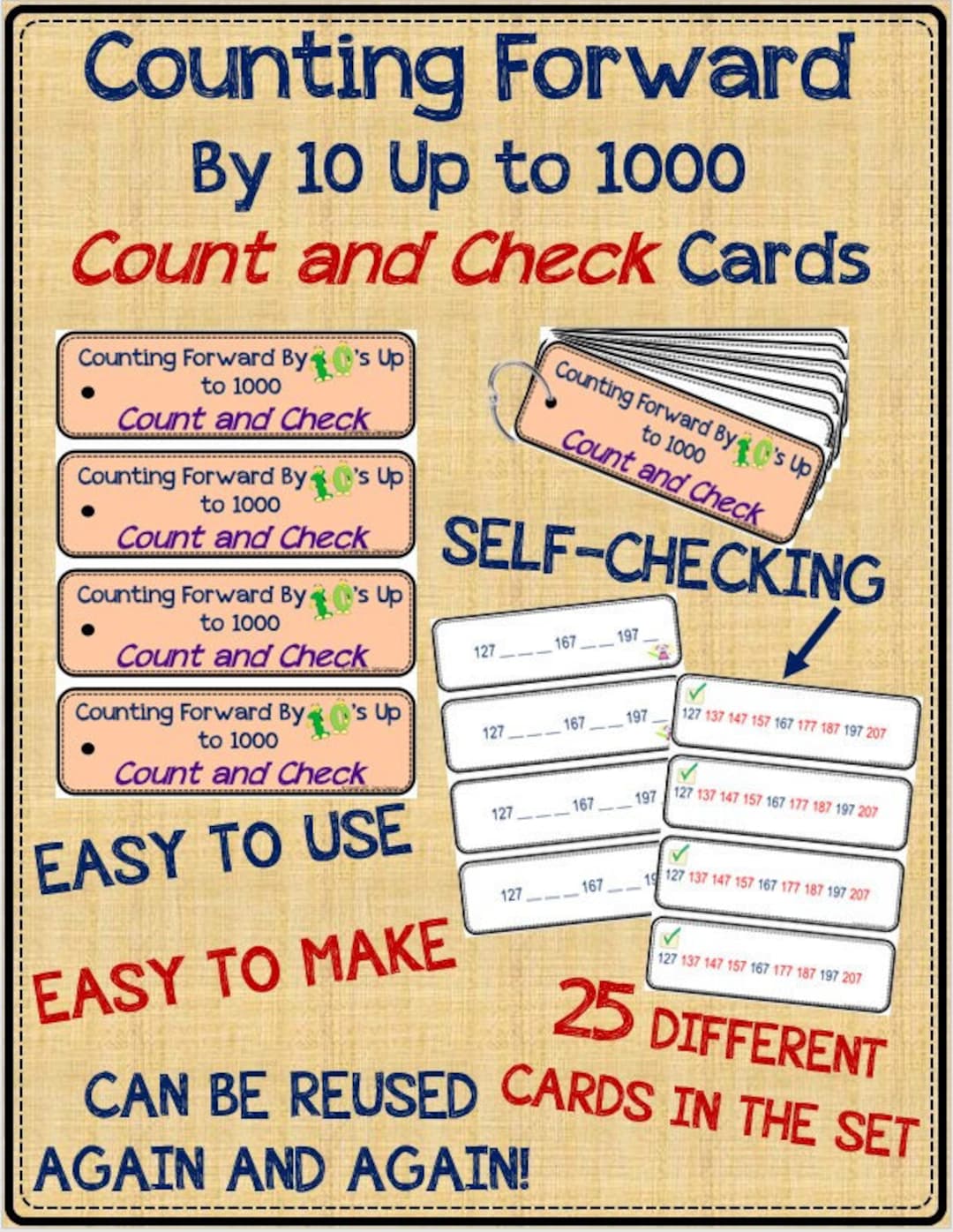Math - Counting to 1000 by 10 - Printable PDF Self-checking Practice ...