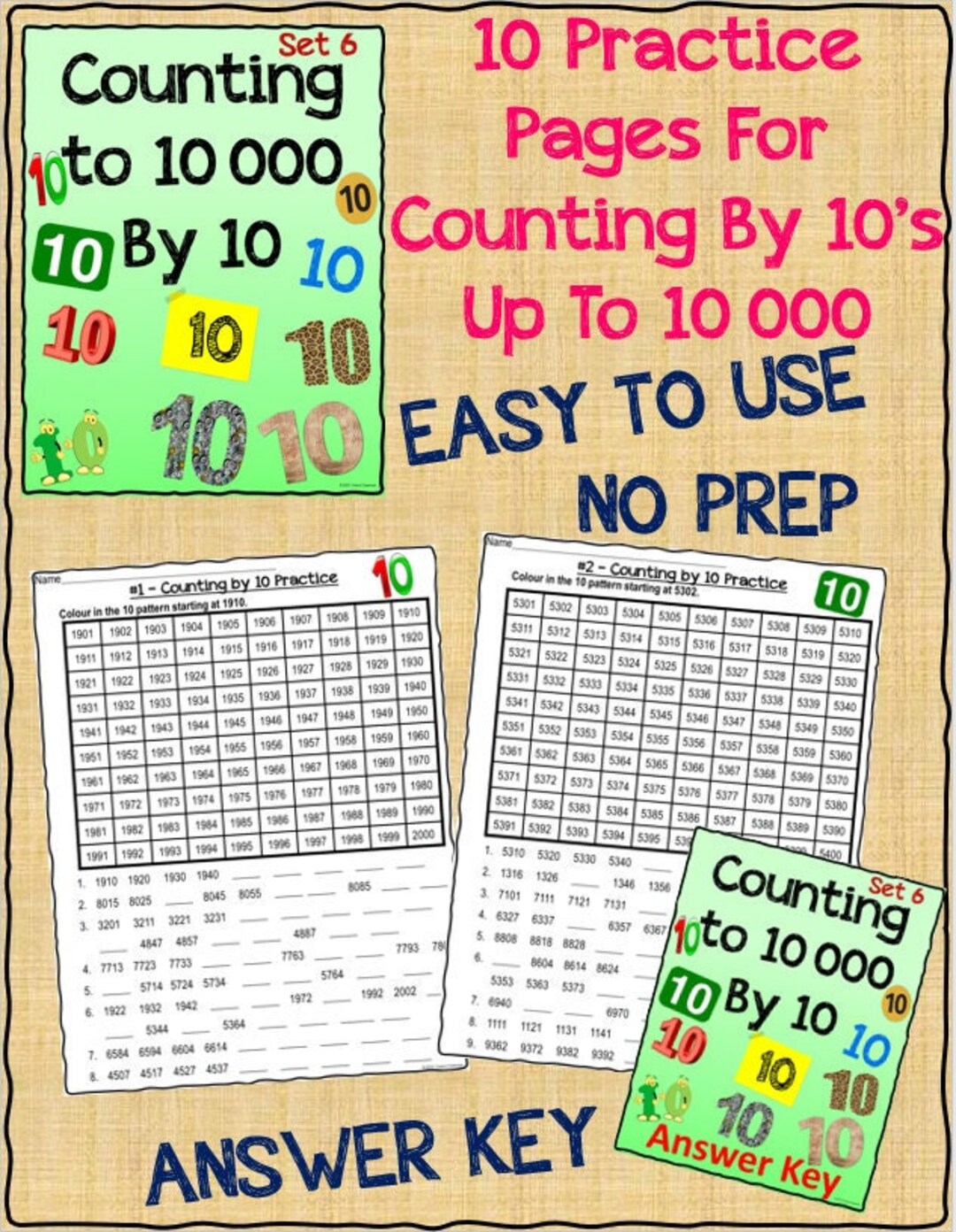 Math - Skip Counting to 10 000 by 10 - Set 6 - Digital PDF - Etsy