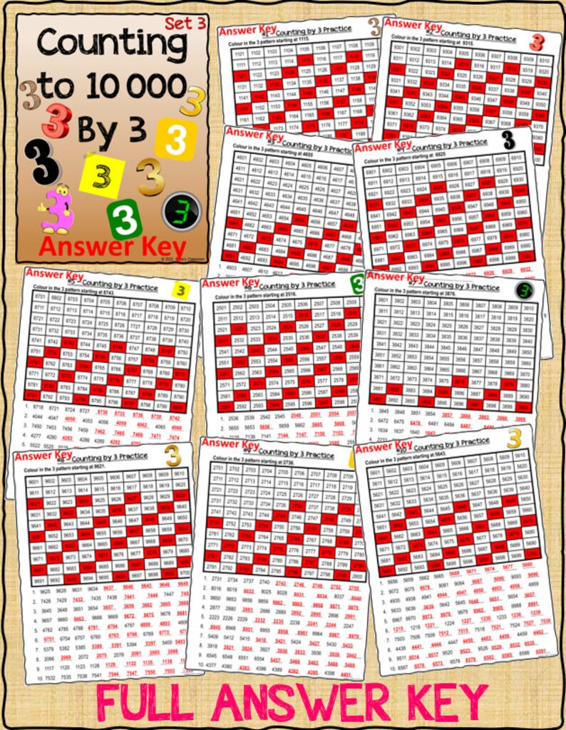 Math - Skip Counting to 10 000 by 3 - Set 3 - Digital PDF - Etsy