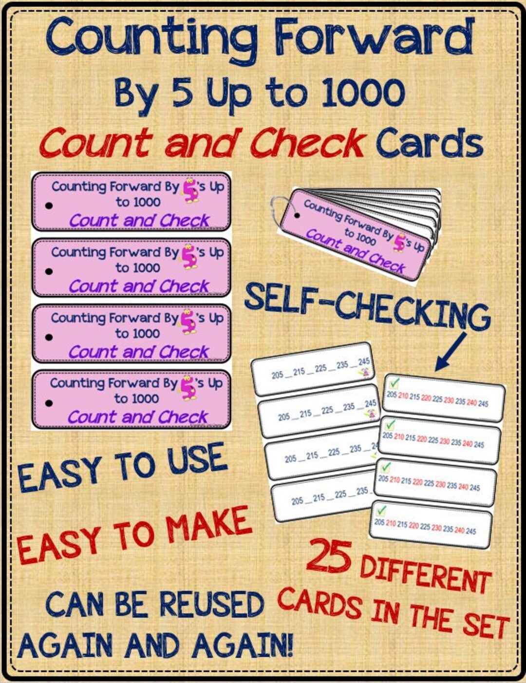 Math - Counting to 1000 by 5 - Printable PDF Self-checking Practice ...