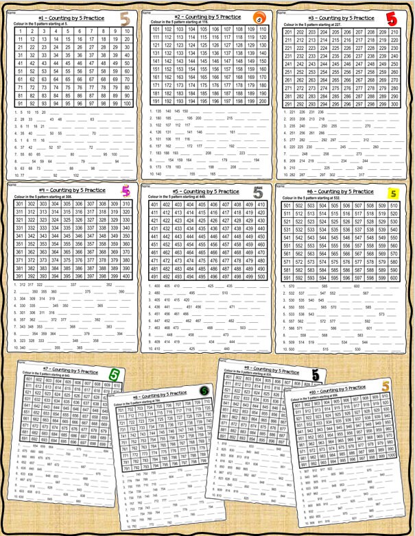 Math - Skip Counting to 1000 by 5 Worksheets - Set 5 Printable PDF - Etsy