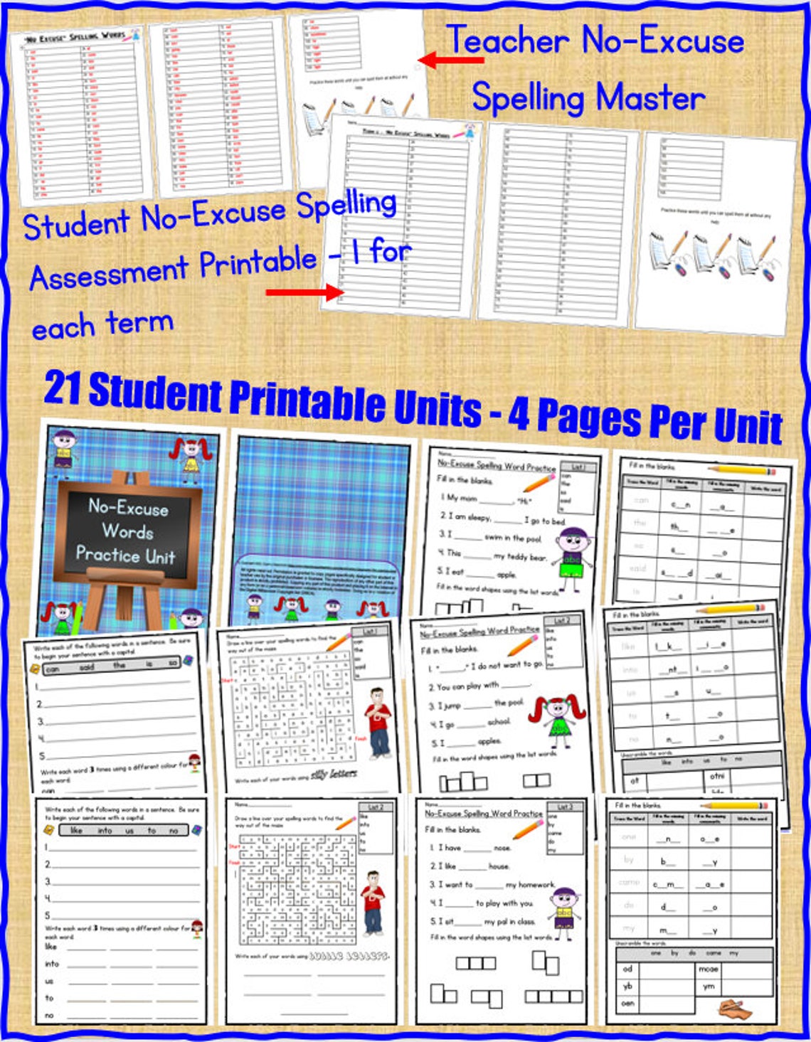 Spelling - No-excuse Words Spelling - 21 Unit Student PDF Printable ...