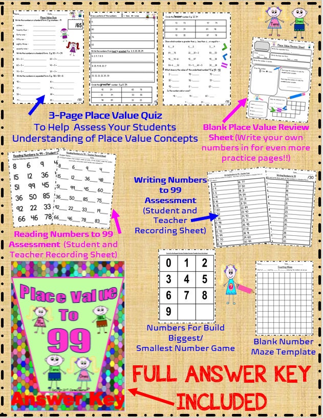 Math - Place Value to 99 - Tens and Ones Worksheets | Printable PDF - Etsy