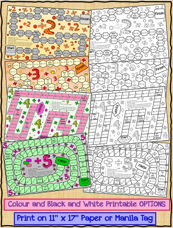 Division Basic Facts Gameboards - Math Game Printables - Etsy