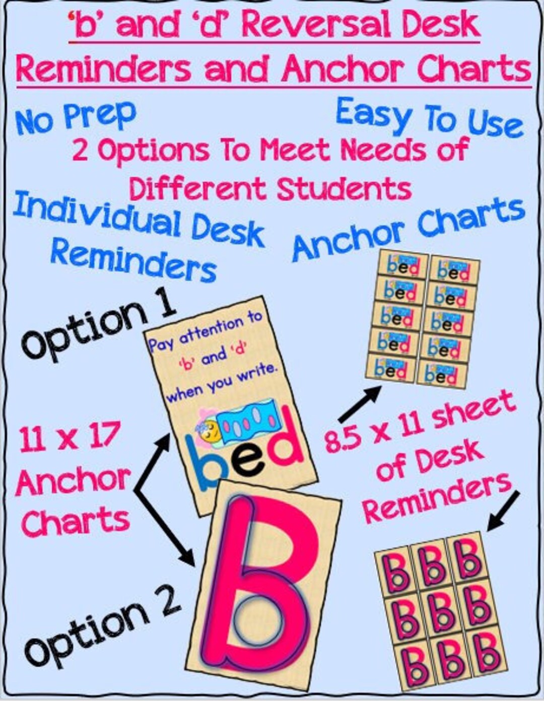B and D Letter Reversal Desk Reminders and Anchor Charts - Etsy