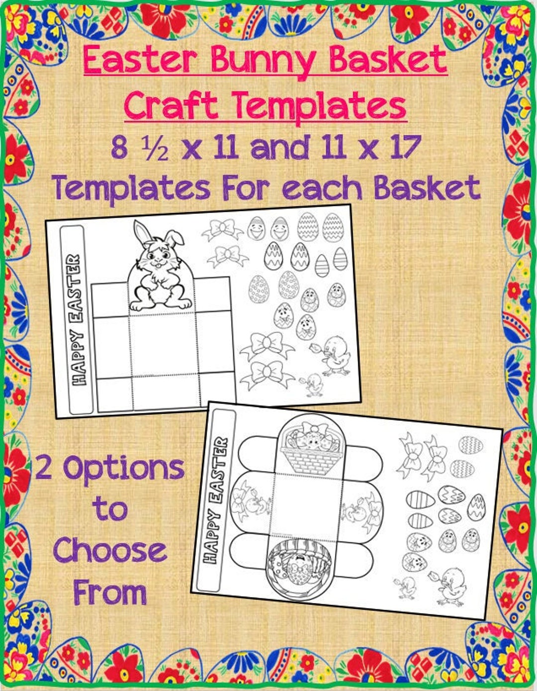 Easter Bunny Basket Craft Templates - Printable PDF - Etsy