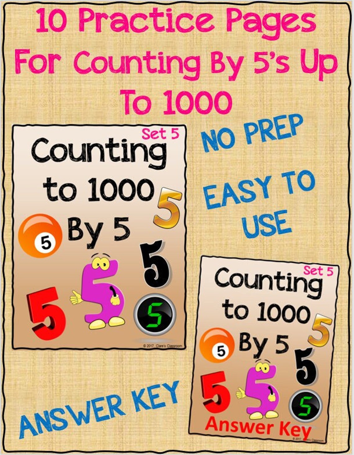 Math - Skip Counting to 1000 by 5 Worksheets - Set 5 Printable PDF - Etsy