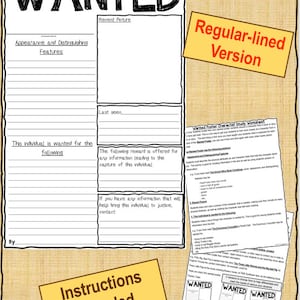 Wanted Poster Character Study Worksheet - Printable PDF - Etsy Canada