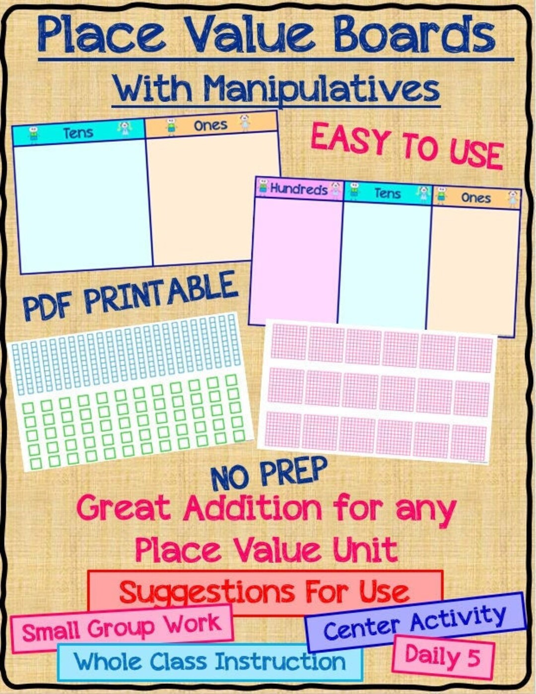 Math - Place Value Boards With Manipulatives for Student Practice - 11 ...