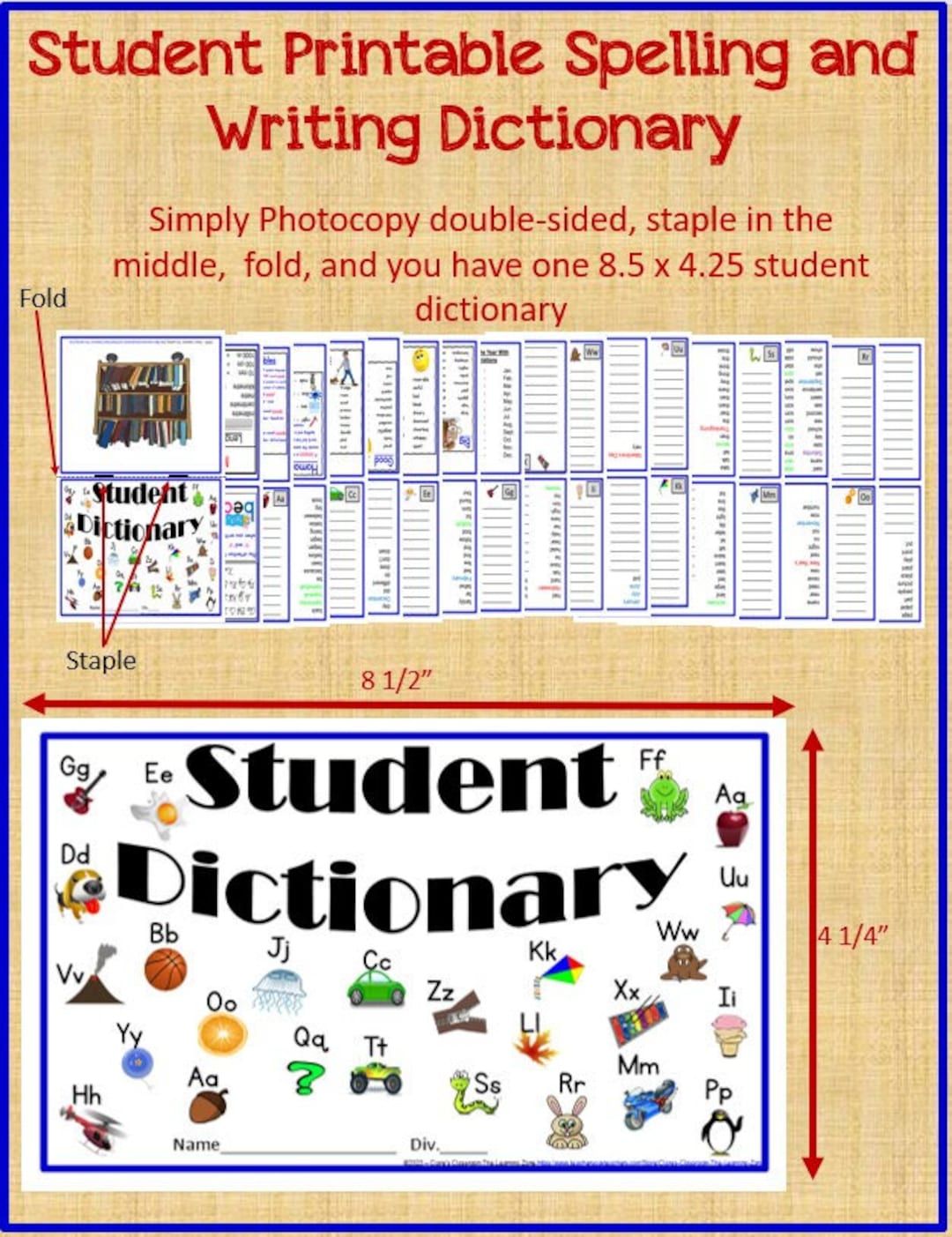 Student Printable Spelling and Writing Dictionary - No PREP - Etsy
