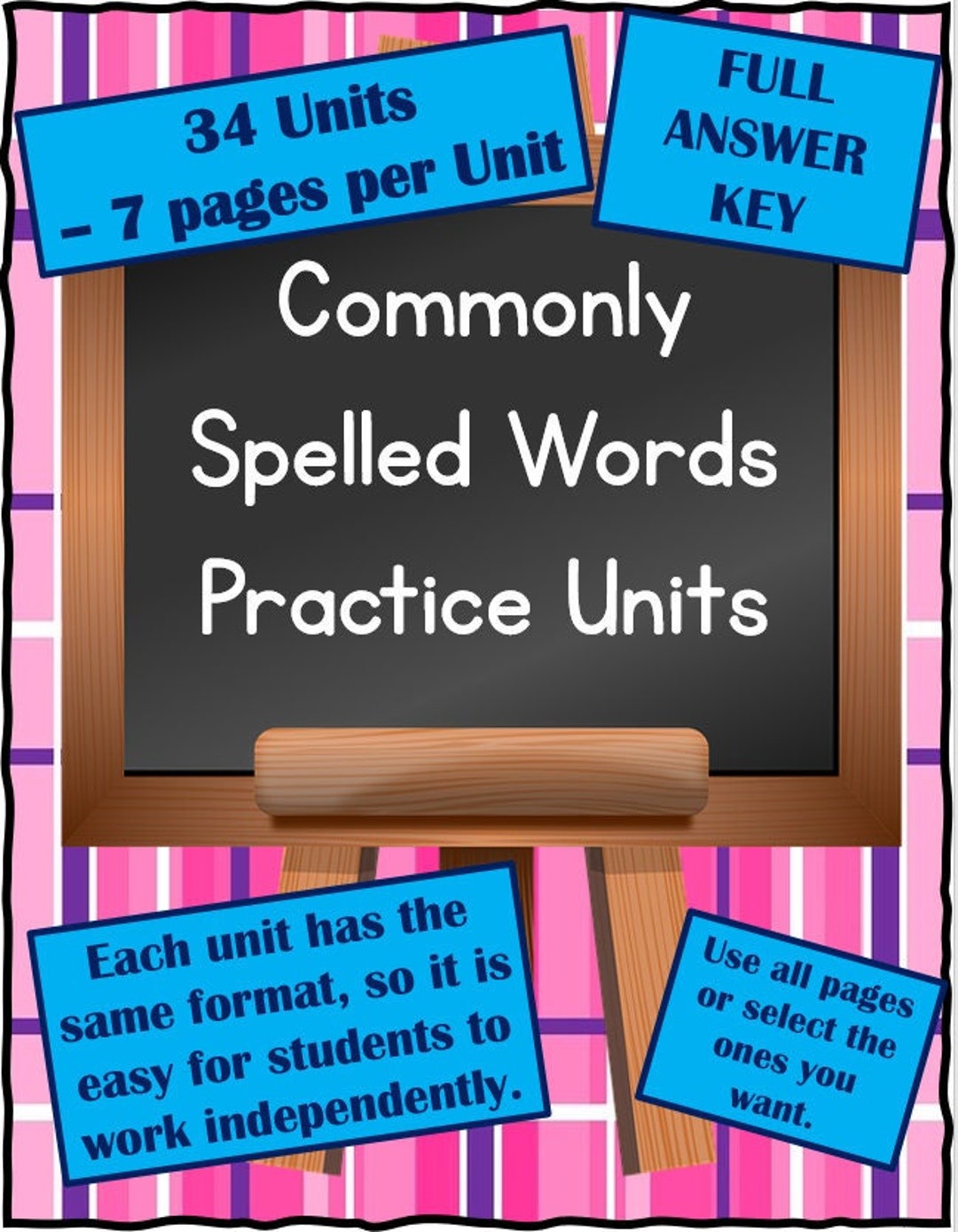 Spelling - Commonly Spelled Words PDF Printable Practice - 34 Unit ...