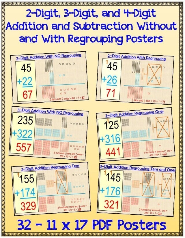 2-digit, 3-digit, and 4 Digit Addition and Subtraction With and Without ...