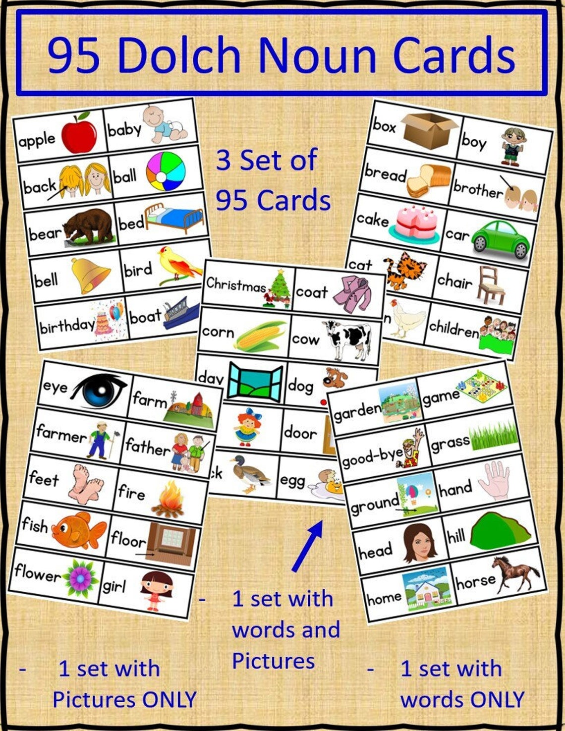 Sight Words - Dolch 95 Nouns Picture and Word Flashcards | PRINTABLE ...