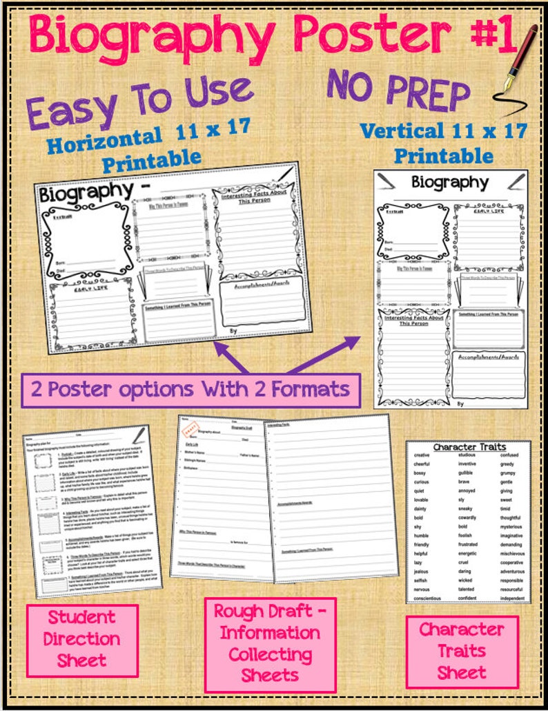 Student Biography Writing Poster Project - 11 X 17 Printable PDF - Etsy