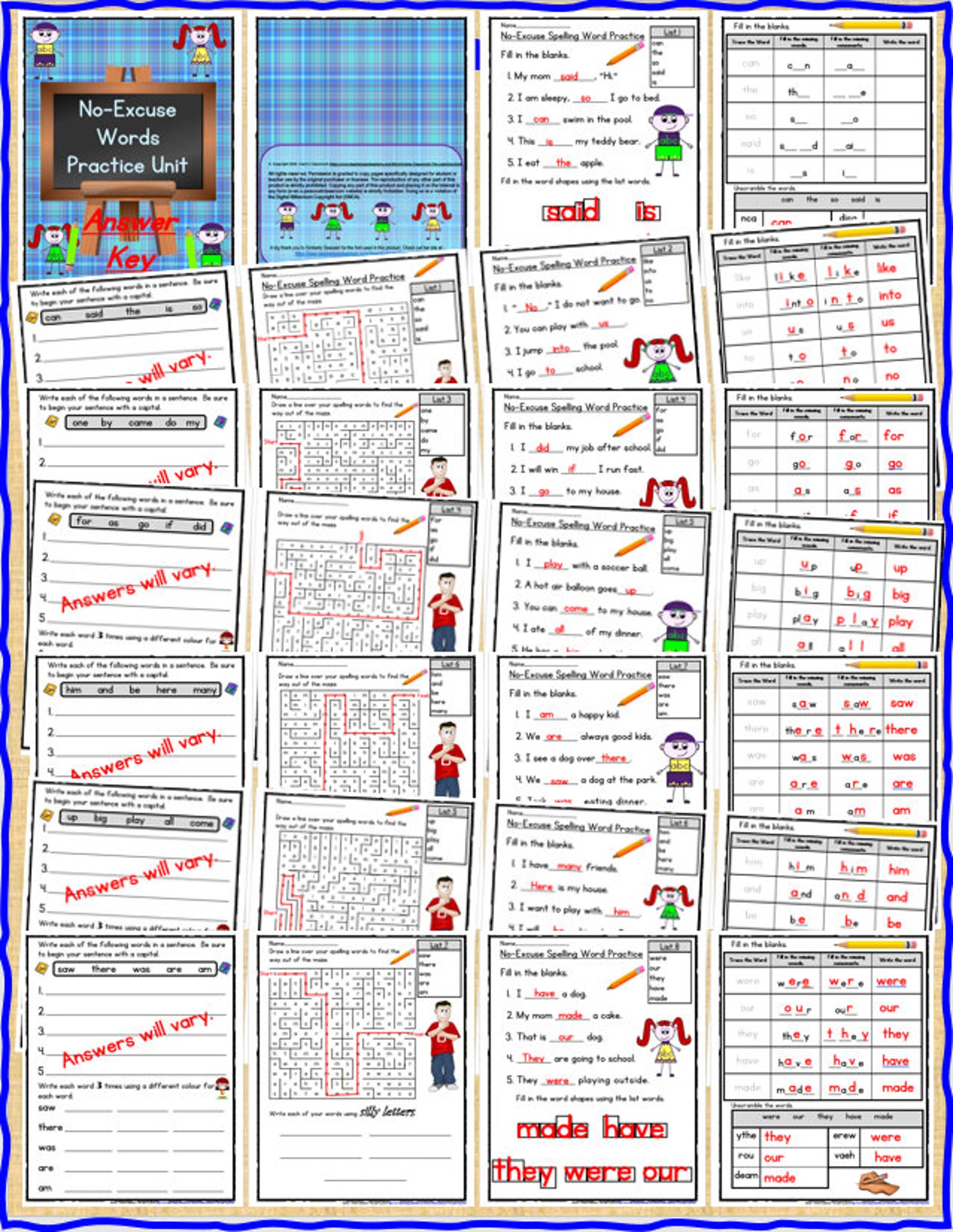 Spelling - No-excuse Words Spelling - 21 Unit Student PDF Printable ...
