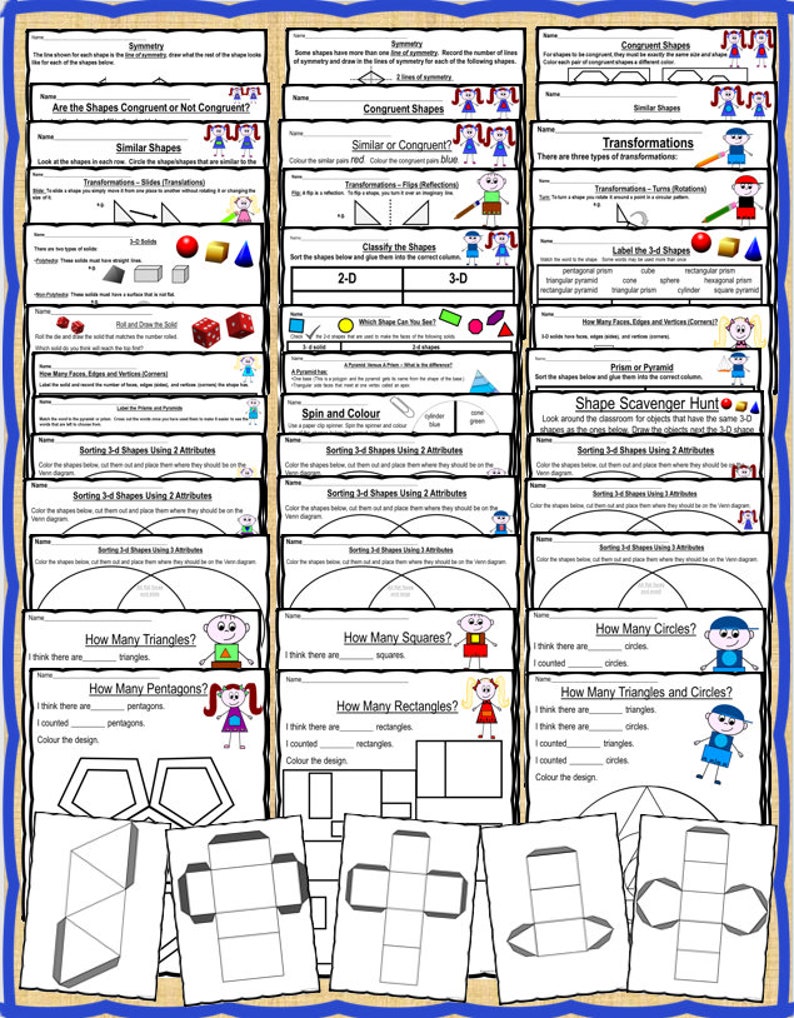 Math - Geometry Worksheets, No Prep, Ready to Use, Printable PDF - Etsy