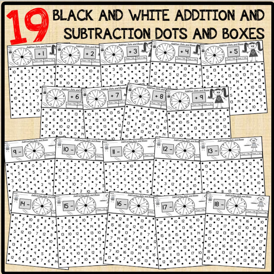 Addition and Subtraction Within 20 Dots and Boxes Math Games - Etsy