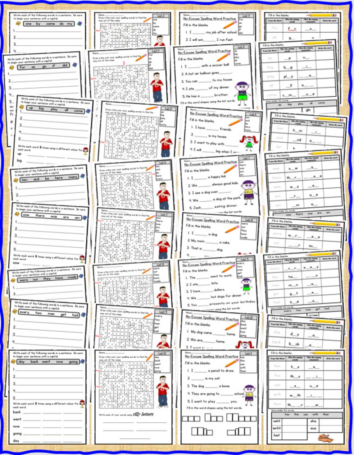 Spelling - No-excuse Words Spelling - 21 Unit Student PDF Printable ...