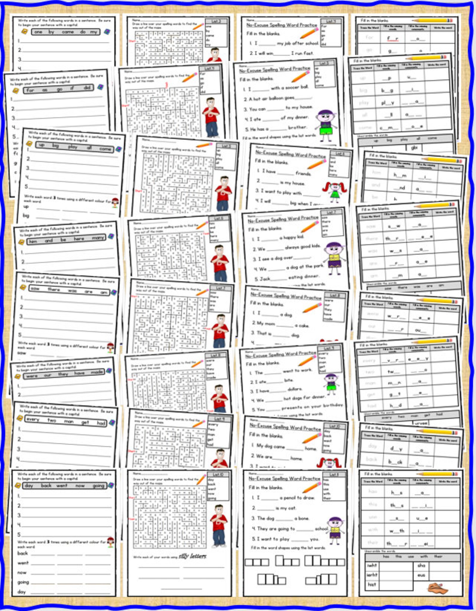 Spelling - No-excuse Words Spelling - 21 Unit Student PDF Printable ...