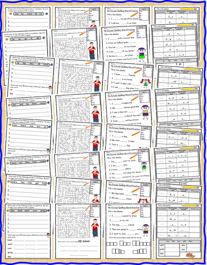 Spelling - No-excuse Words Spelling - 21 Unit Student PDF Printable ...