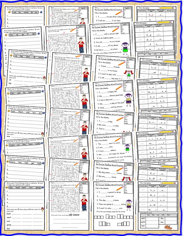 Spelling - No-excuse Words Spelling - 21 Unit Student PDF Printable ...