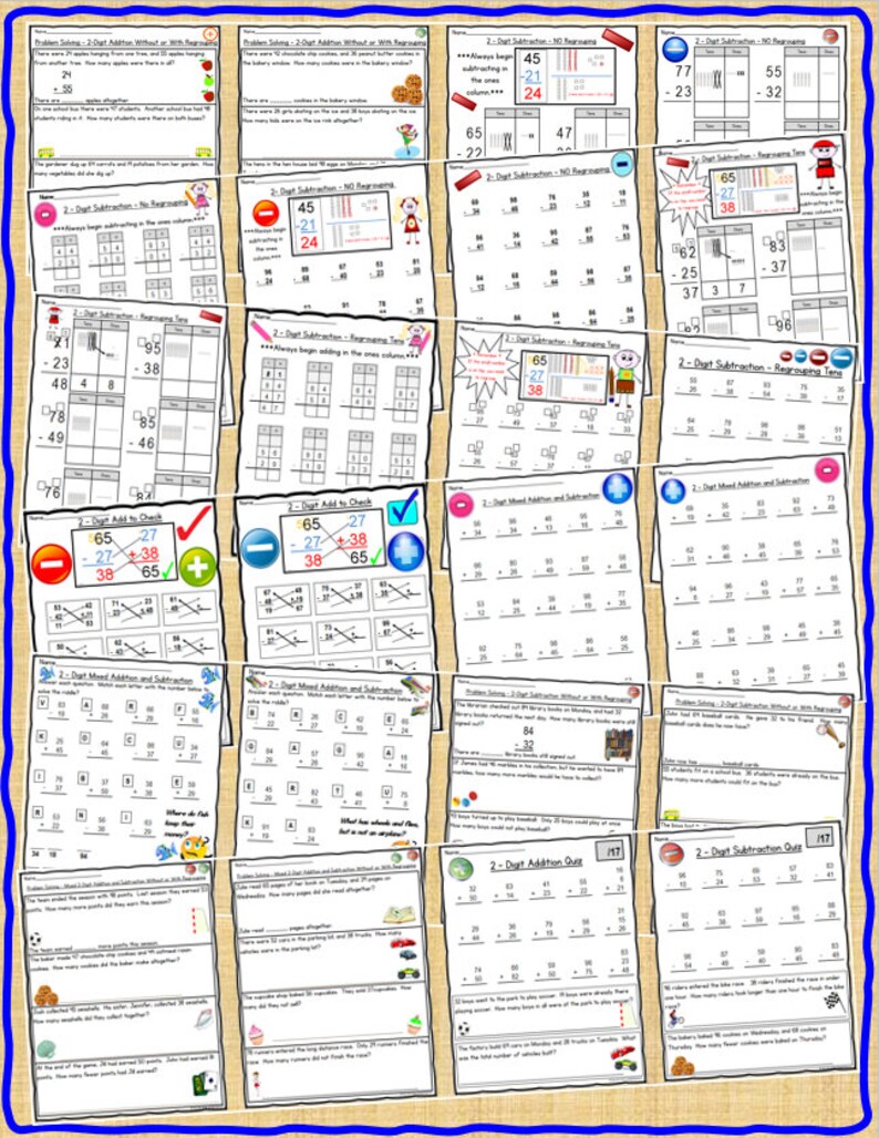 Math - 2-digit Addition and Subtraction Without and With Regrouping - Etsy