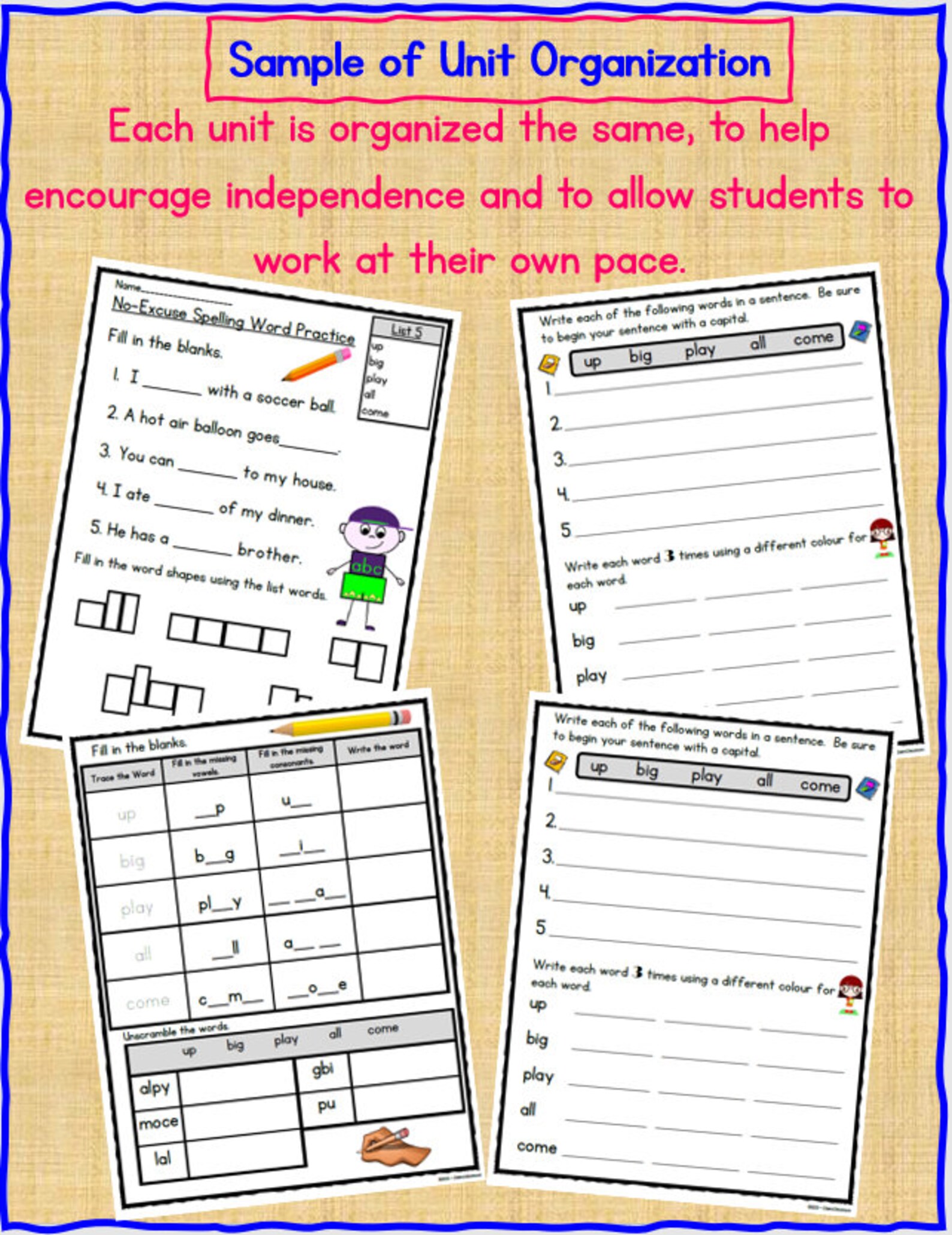 Spelling - No-excuse Words Spelling - 21 Unit Student PDF Printable ...