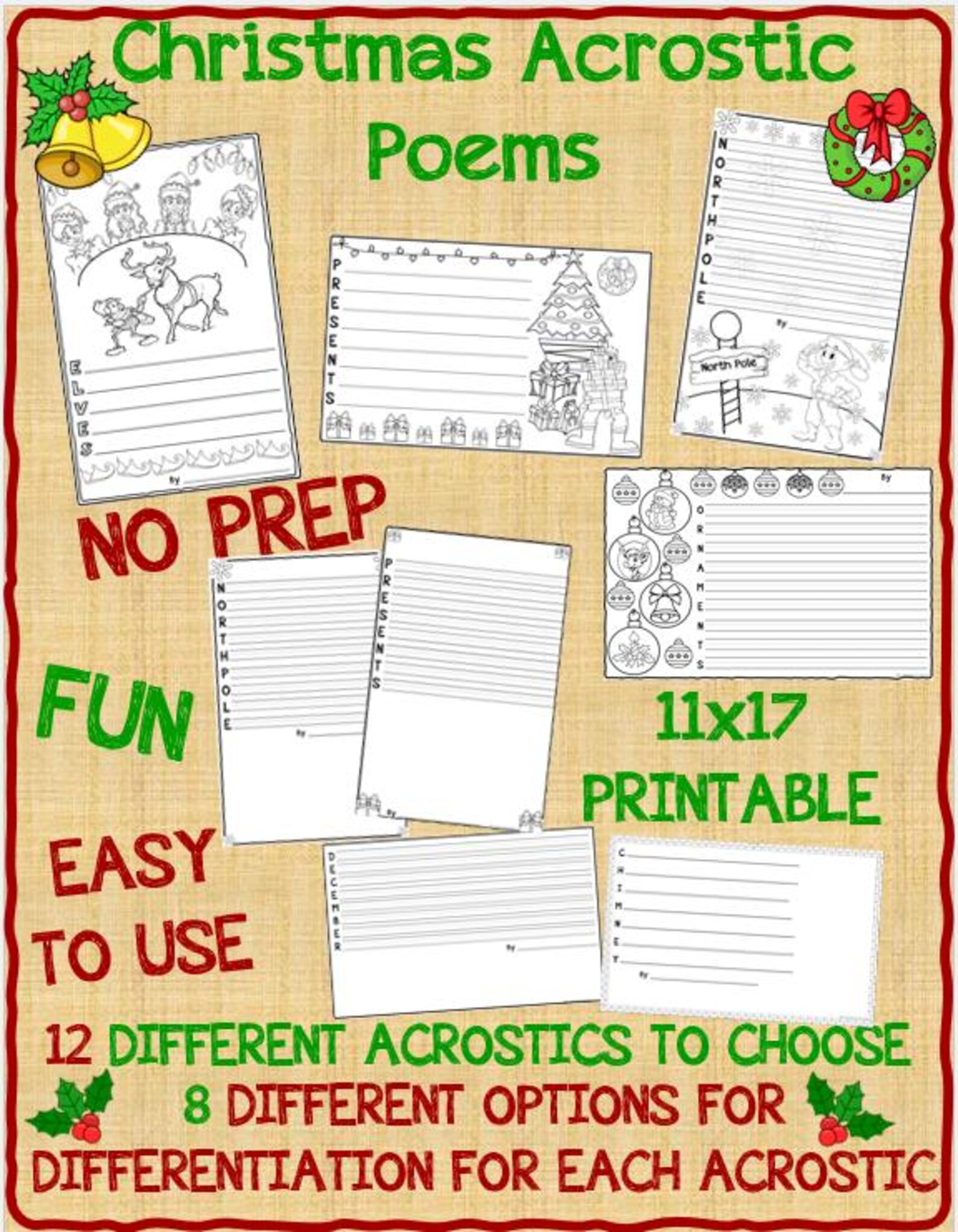 Christmas Acrostics - Christmas Writing Activity (10 - 11 X 17 PDF ...