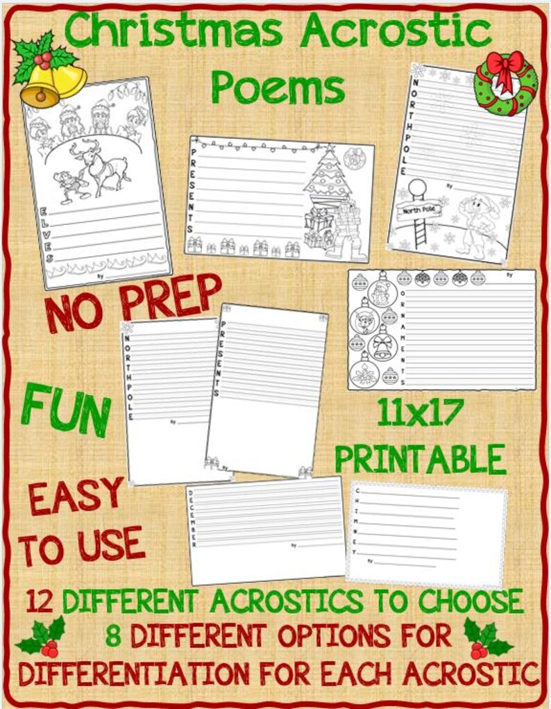 Christmas Acrostics - Christmas Writing Activity (10 - 11 X 17 PDF ...