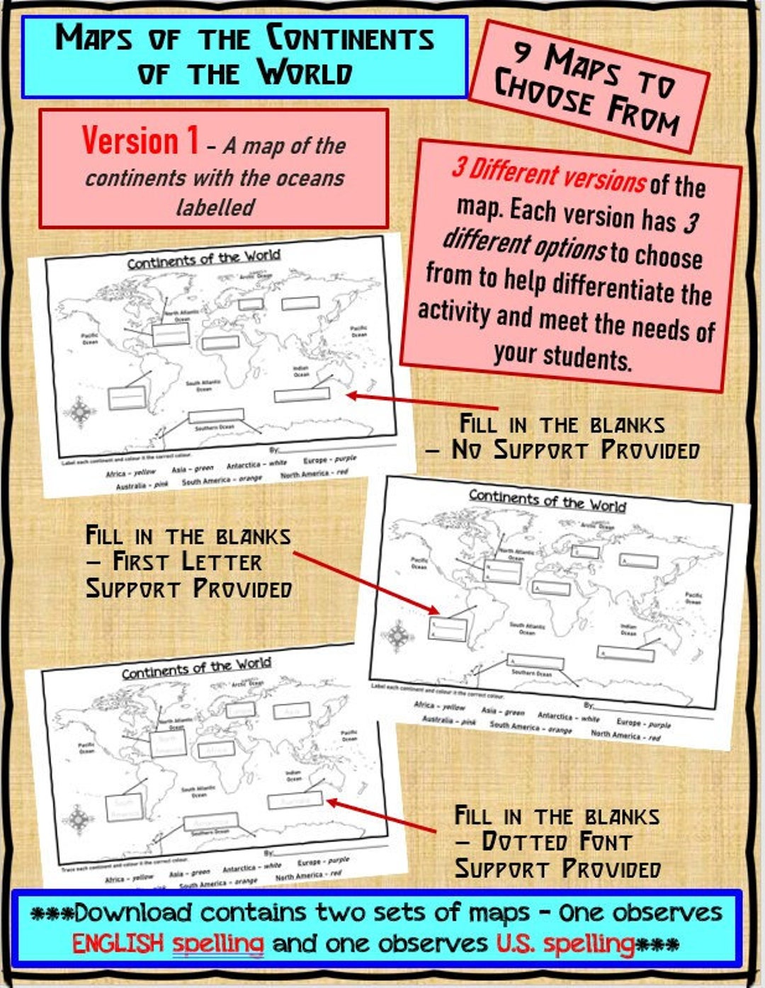 Maps of the Continents of the World for Students to Label and Colour ...