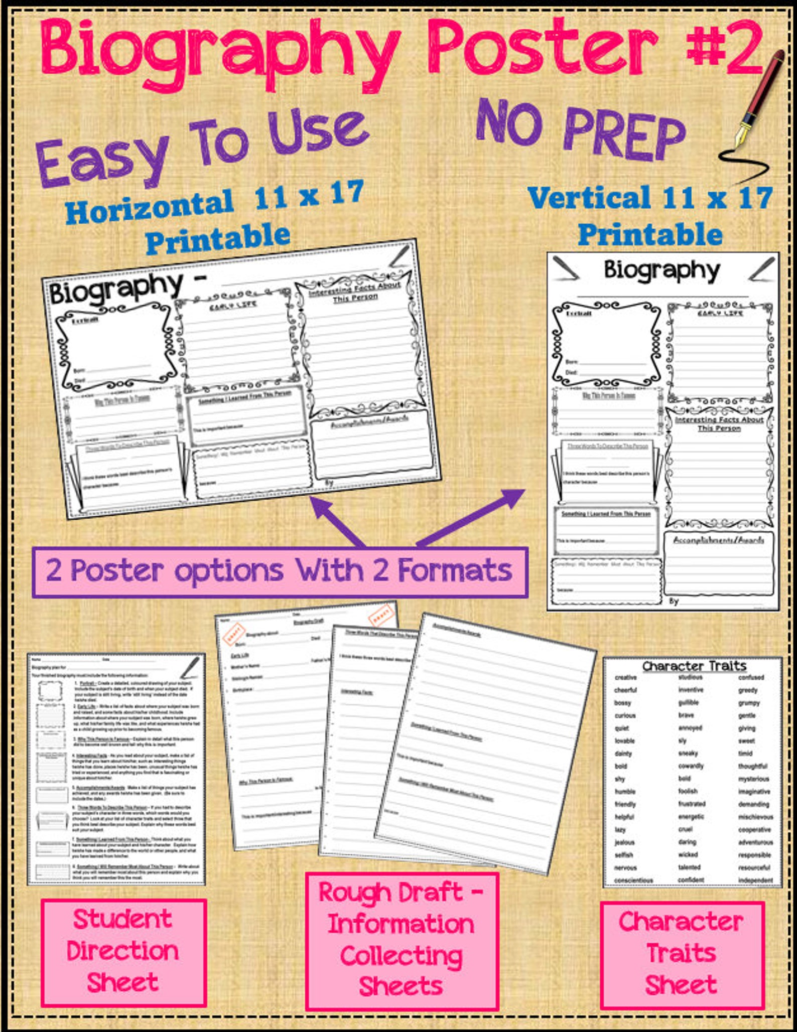 Student Biography Writing Poster Project - 11 X 17 Printable PDF - Etsy