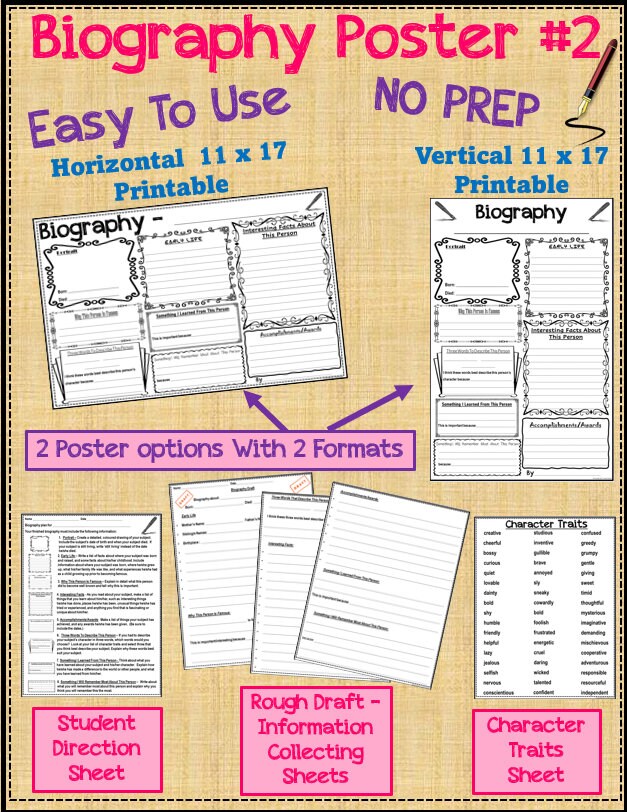 Student Biography Writing Poster Project - 11 X 17 Printable PDF - Etsy