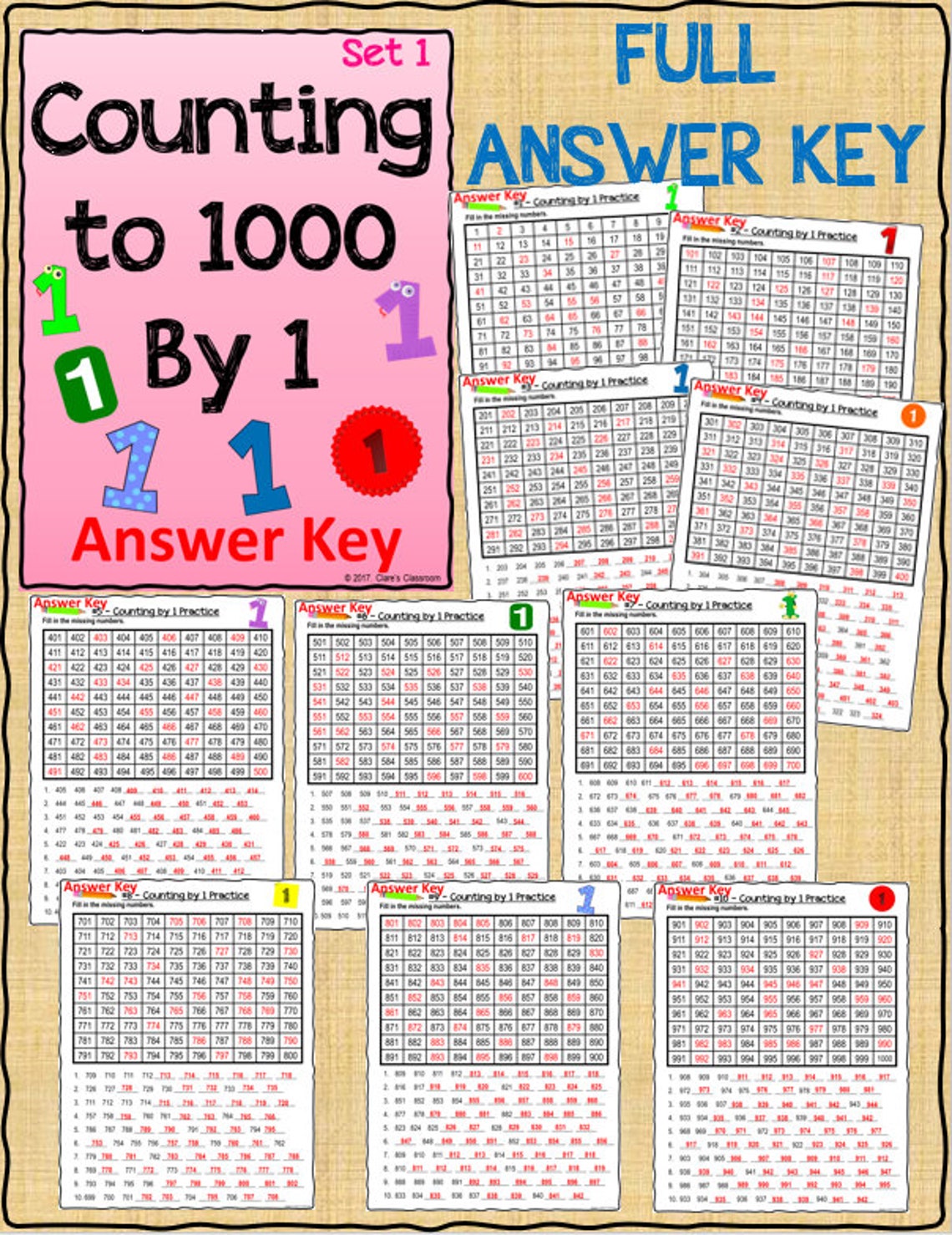 Math - Skip Counting to 1000 by 1 Worksheets - Set 1 - Etsy