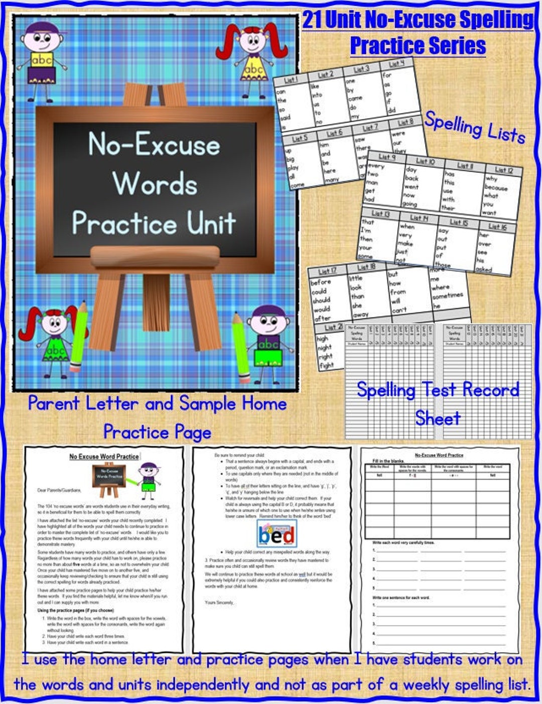 Spelling - No-excuse Words Spelling - 21 Unit Student PDF Printable ...