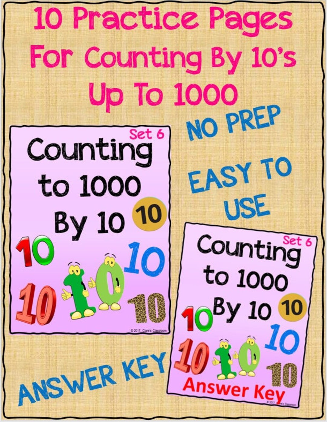 Math - Skip Counting to 1000 by 10 Worksheets - Set 6 - Etsy