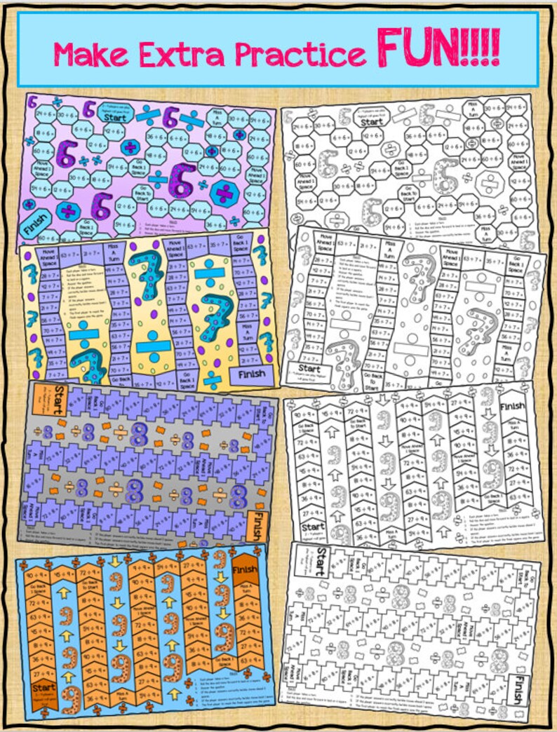 Division Basic Facts Gameboards - Math Game Printables - Etsy