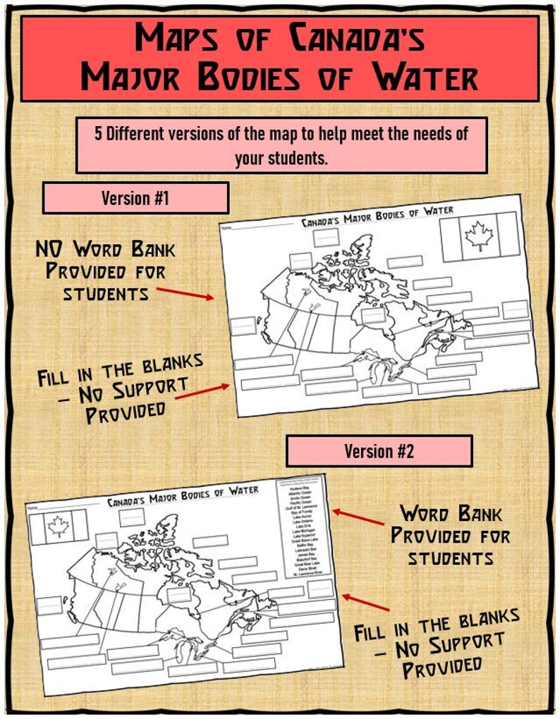 Map of Canada's Major Bodies of Water for Students to Label and Colour ...