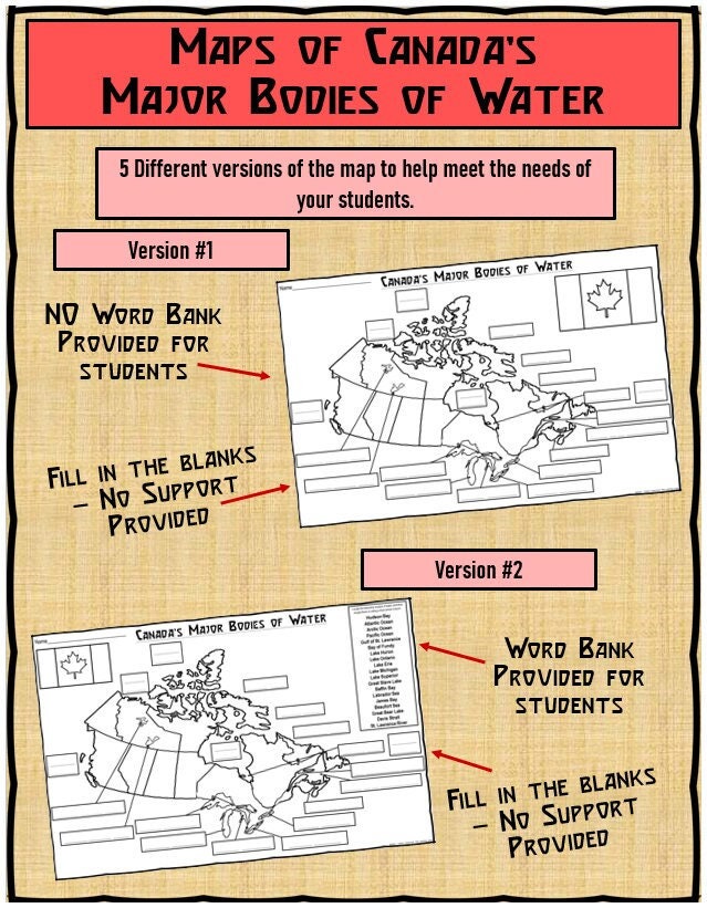 Map of Canada's Major Bodies of Water for Students to Label and Colour ...