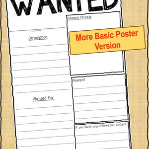 Wanted Poster Character Study Worksheet - Printable PDF - Etsy Canada