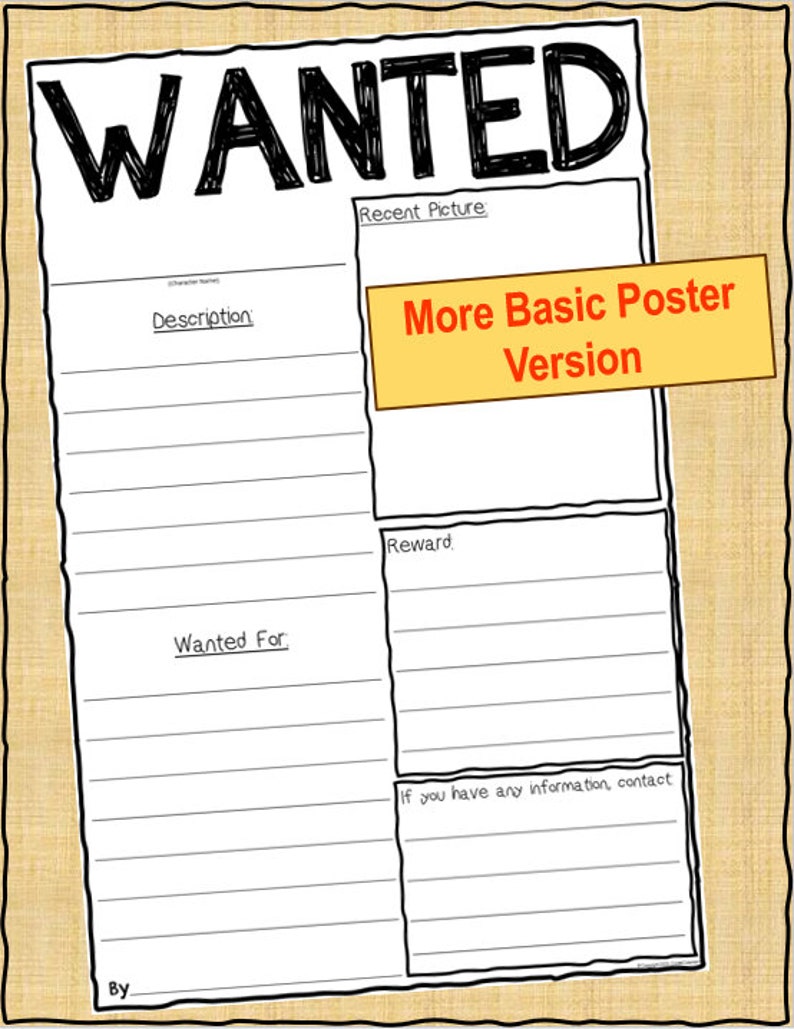 Wanted Poster Character Study Worksheet - Printable PDF - Etsy Canada