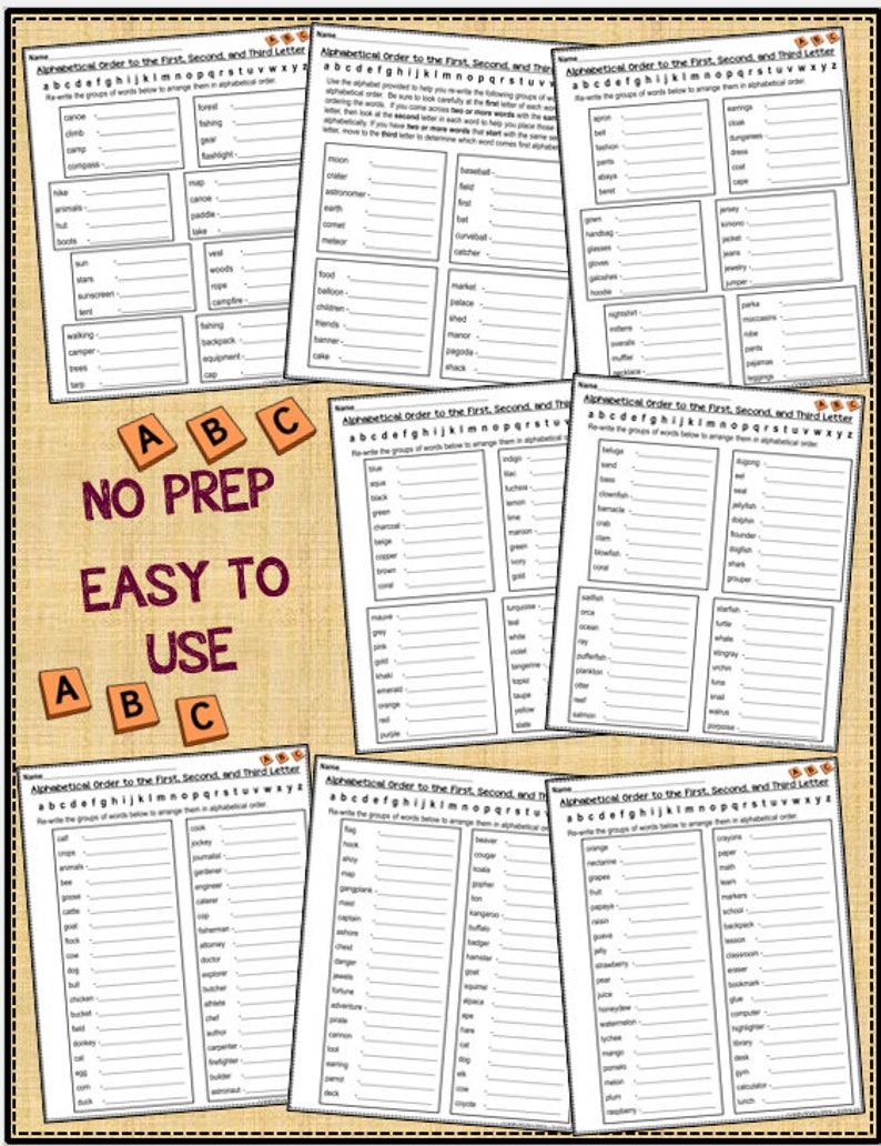 20 Alphabetizing to the First, Second, and Third Letter Worksheets With ...