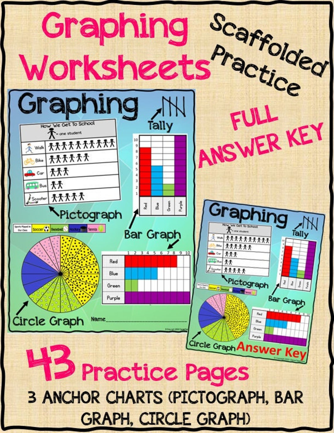 Math - Graphing - Tally, Pictograph, Bar and Circle Graph Printables ...