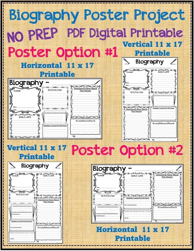 Student Biography Writing Poster Project - 11 X 17 Printable PDF - Etsy
