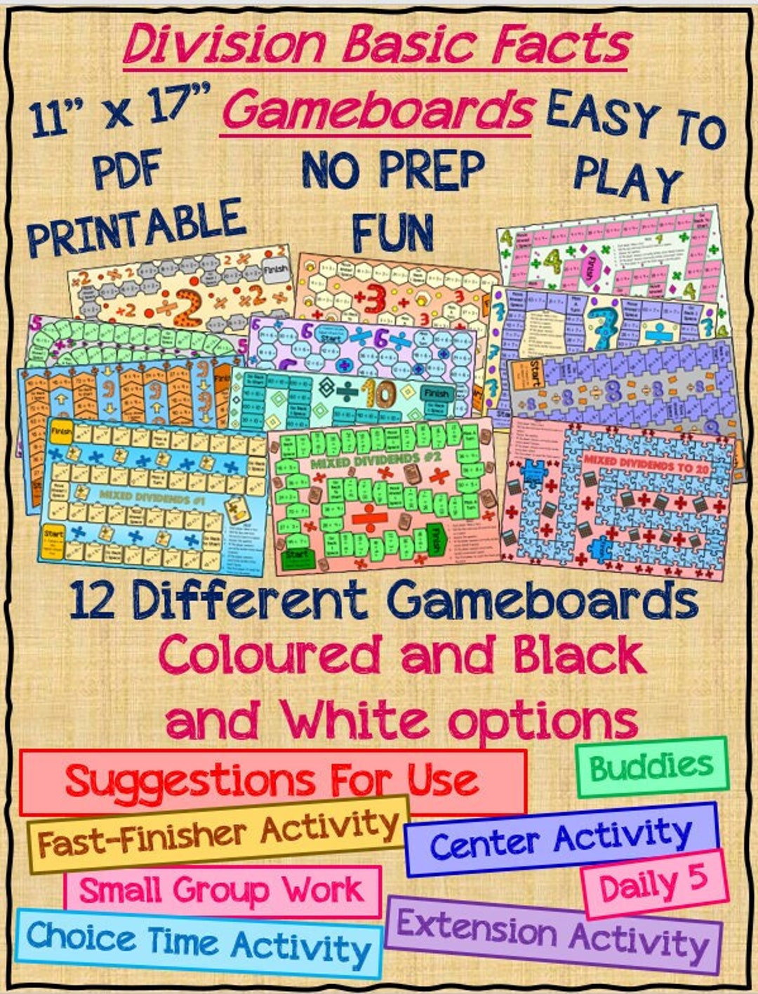 Division Basic Facts Gameboards - Math Game Printables - Etsy