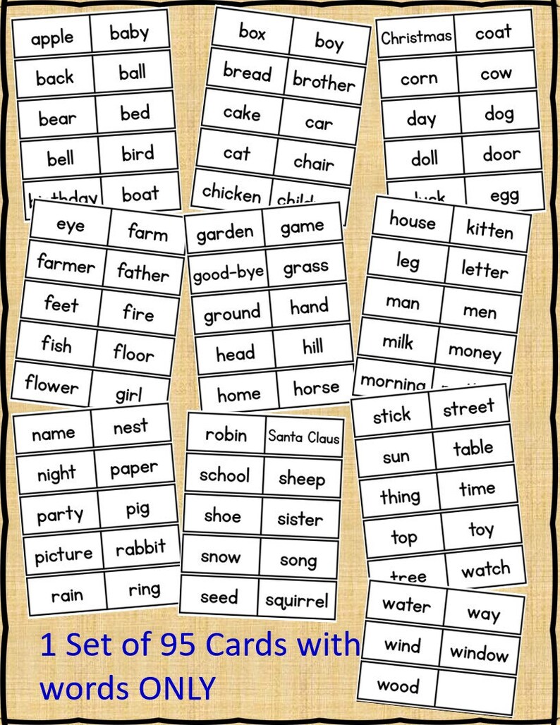 Sight Words - Dolch 95 Nouns Picture and Word Flashcards | PRINTABLE ...