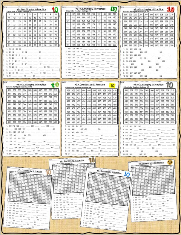 Math - Skip Counting to 1000 by 10 Worksheets - Set 6 - Etsy
