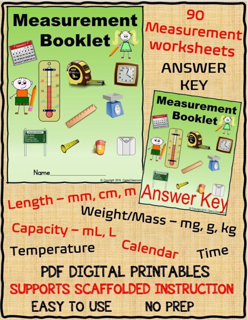 Math - Measurement Worksheets/unit With Answer Key - Printable PDF - Etsy