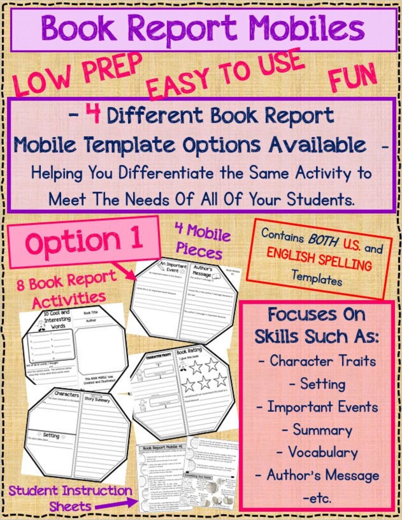 Book Report Templates - Mobile Display Activity for Novels and Picture ...