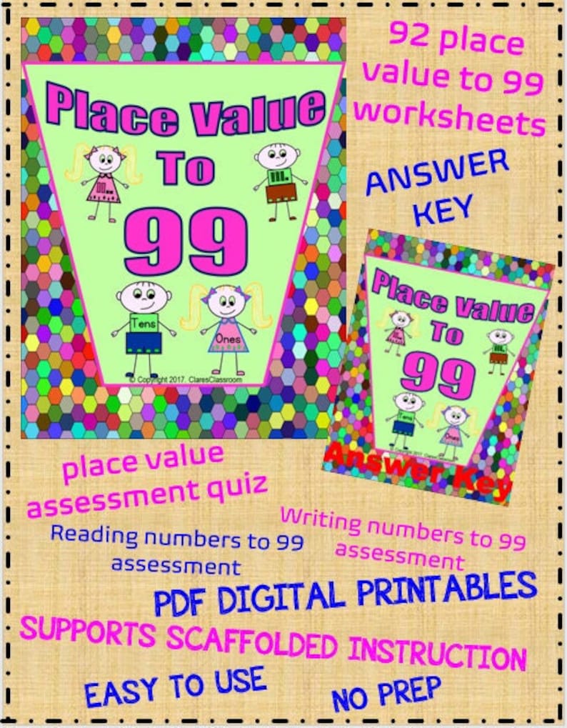 Math - Place Value to 99 - Tens and Ones Worksheets | Printable PDF - Etsy