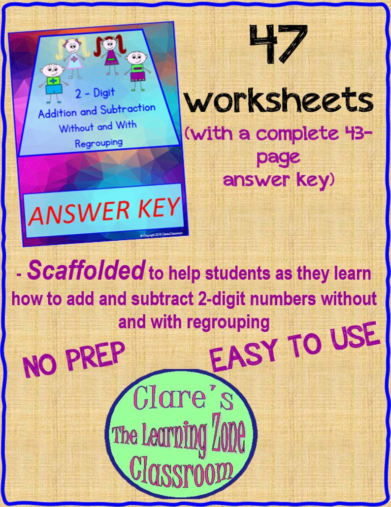 Math - 2-digit Addition and Subtraction Without and With Regrouping - Etsy